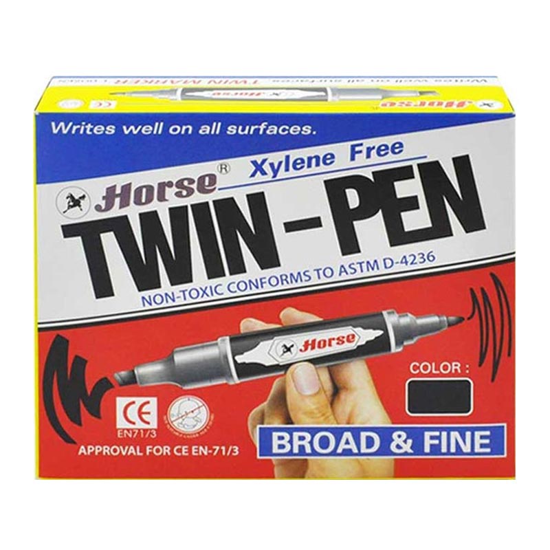 ตราม้า ปากกาเคมี 2 หัว สีดำ x 12 ด้าม/Horse Twin Permanent Marker Pen ...
