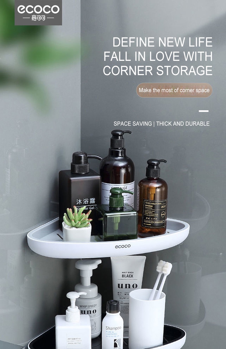 ECOCO Bathroom Storage Shelf Shower Snap Up Corner Shelf Shampoo Holder ...