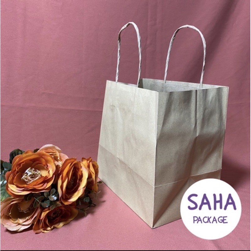 ถุงกระดาษน้ำตาลคราฟท์หูเกลียว(กเล็ก) รุ่นก้นกว้าง ใส่กล่องอาหาร ...