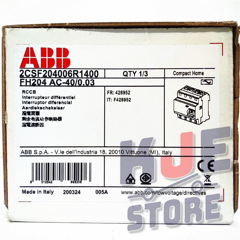 ABB ELCB/RCCB FH204 4P 40A [ 30mA / 100mA / 300mA ] | Shopee Thailand