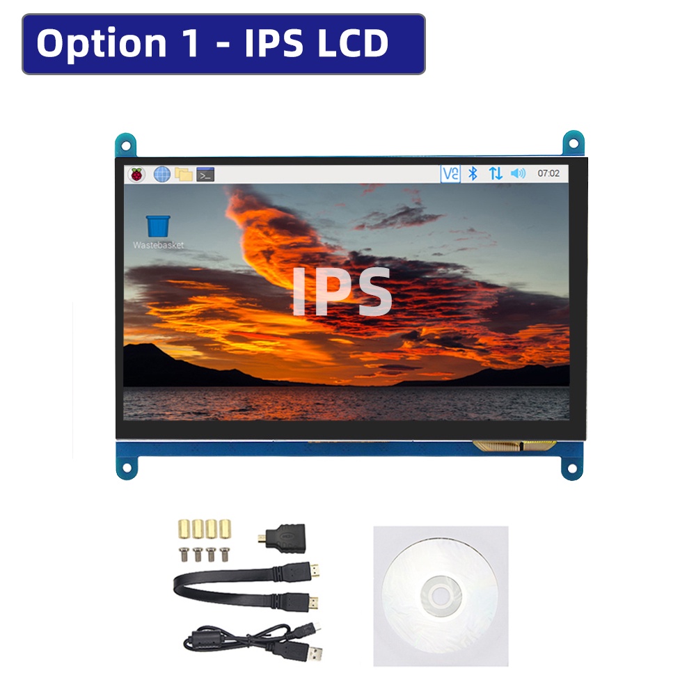 7 Inch Touch Screen 1024x600 HDMI-compatible LCD Display Optional Acrylic Holder for Raspberry ...