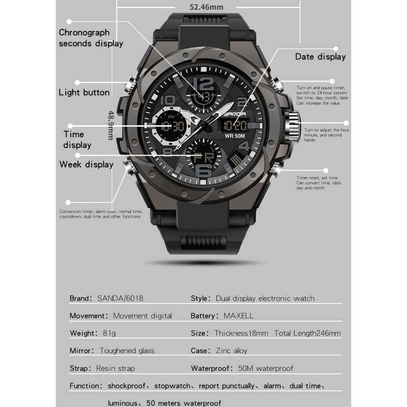 นาฬิกา Sanda รุ่น 6008 ของแท้ 💯% มีประกัน 1 ปีเต็ม !!! | Shopee Thailand