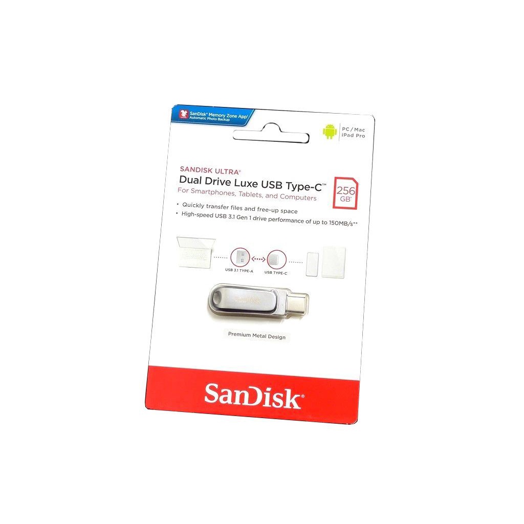 SanDisk 256GB Ultra Dual Drive Luxe USB 3.1 Flash Drive (USB Type-C ...