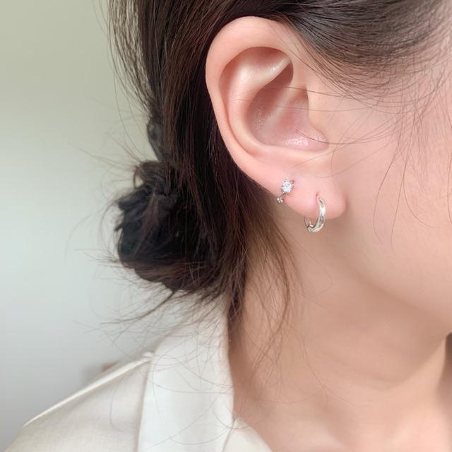 A.piece ต่างหูเงินแท้ [all silver 925] crystal one-touch 02 | Shopee Thailand