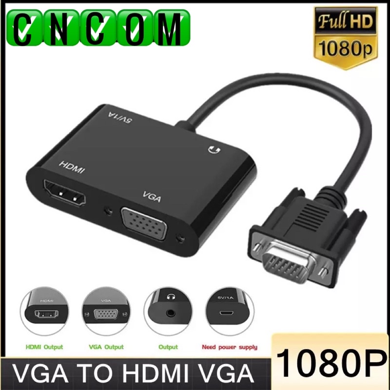 VGA To HDMI อะแดปเตอร์ VGA Splitter 3.5มม.Audio Converter สนับสนุน Dual ...