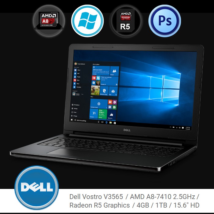 Dell Laptop รุ่น Vostro 3565 (สีดำ) /* AMD A8-7410 APU / Radeon R5 ...