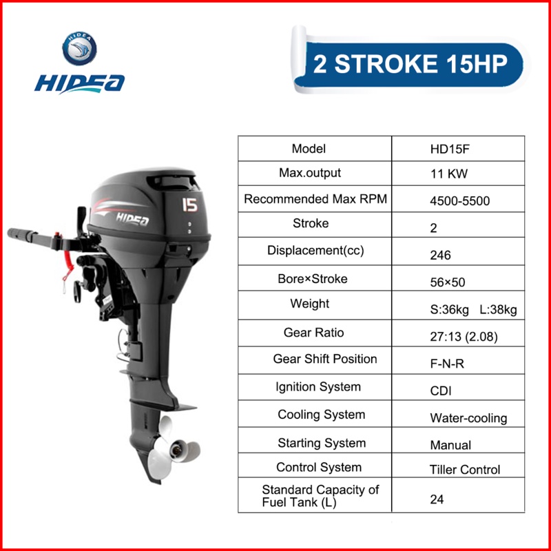 เครื่องยนต์นอกเรือ HIDEA 2 จังหวะ 15hp เครื่องยนต์เรือ Outboard Motor ...