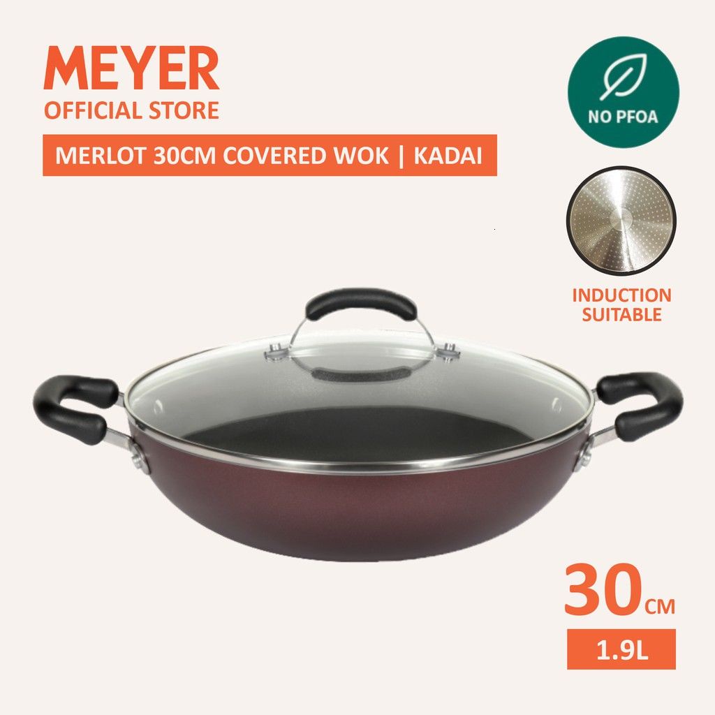 ข้อเสนอพิเศษ[Meyer] Nonstick 30cm Kadai/Wok - Merlot | Shopee Thailand