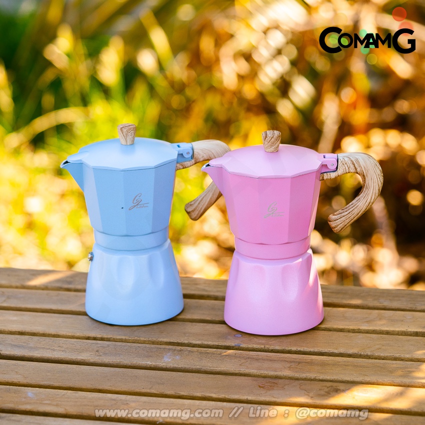 Moka Pot กาต้มกาแฟสดพกพา Fancy หม้อต้มกาแฟ ทรงแปดเหลี่ยม หูจับลายไม้ ...