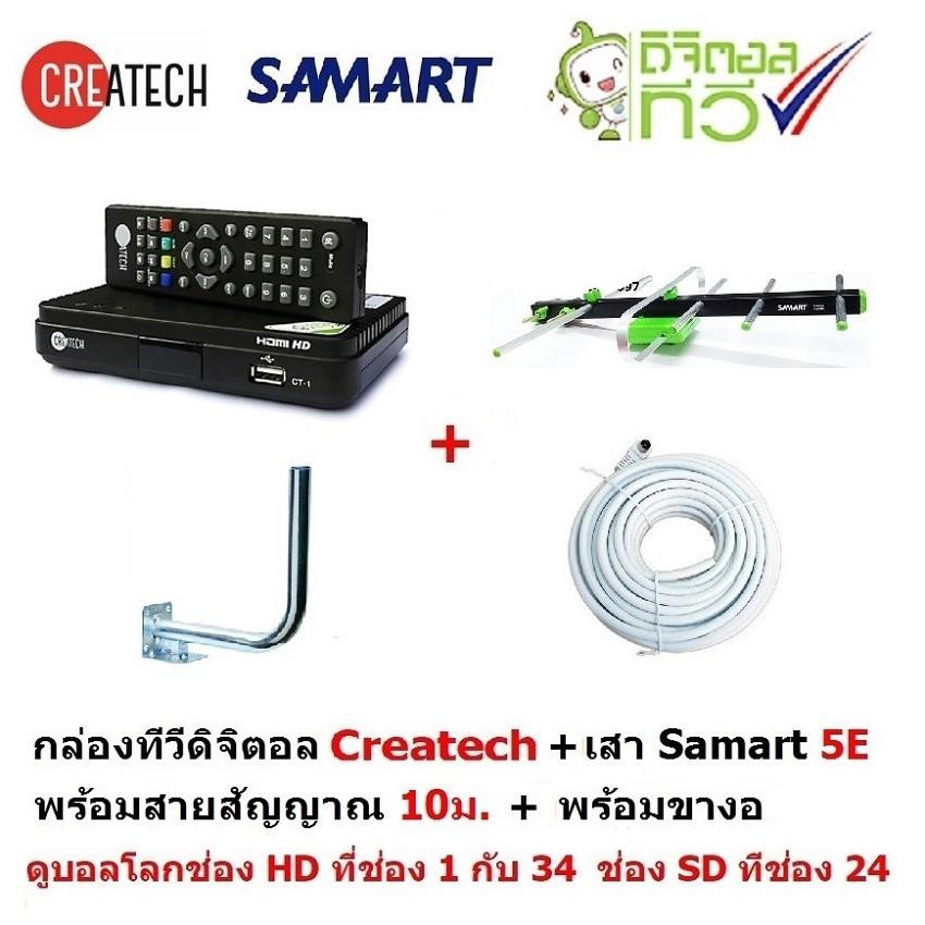 Createch กล่องรับสัญญาณดิจิตอลทีวี และ SAMART เสาอากาศทีวีดิจิตอล รุ่น 5Eสำหรับติดตั้งภายนอก มี ...