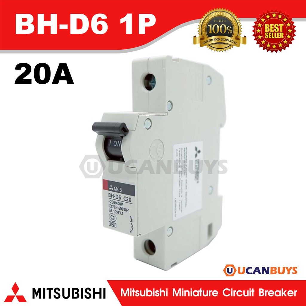 Mitsubishi MCB 1 Pole 20A 6kA รุ่น BH-D6 1P 20A Mitsubishi Miniature Circuit Breaker ลูกเซอร์กิต ...