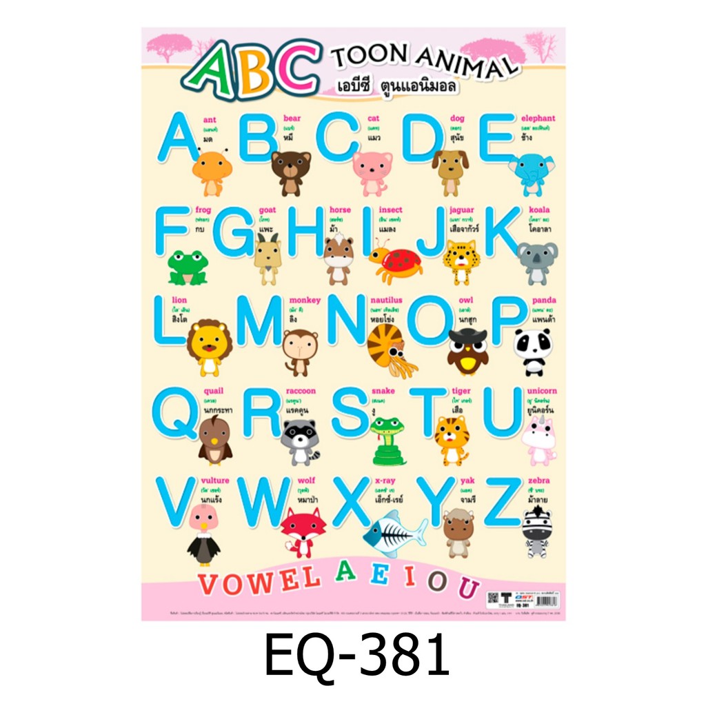 ABC Toon Animal EQ-381 สื่อโปสเตอร์ภาพ กระดาษ หุ้มพลาสติก | Shopee Thailand