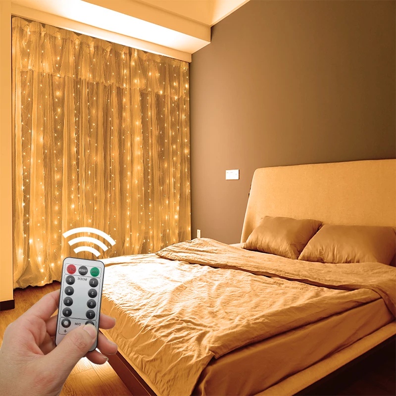 1M 2M 3M Window Curtain String Light / 300 LED 8 Lighting Modes Copper ...