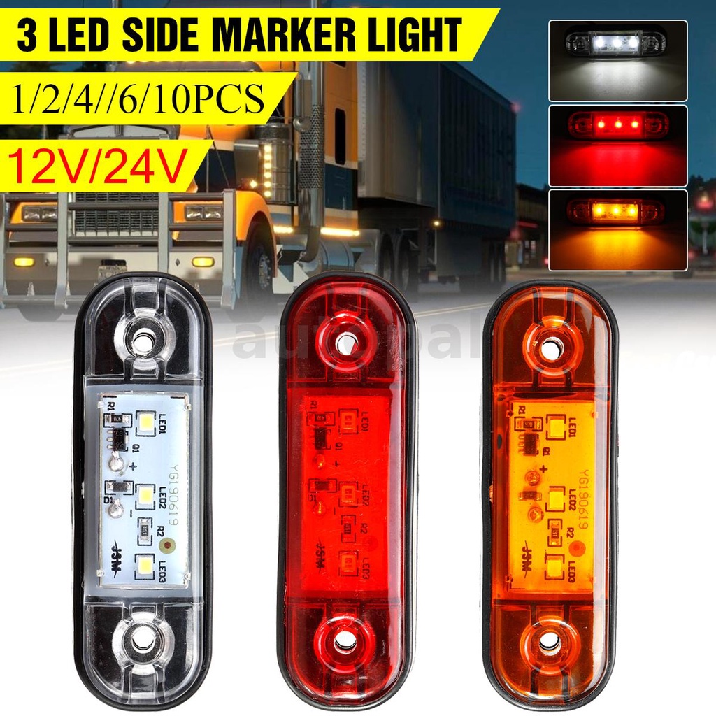 12V 24V 3 LED Side Marker Indicator Light Trailer Truck Bus Lorry Van ...