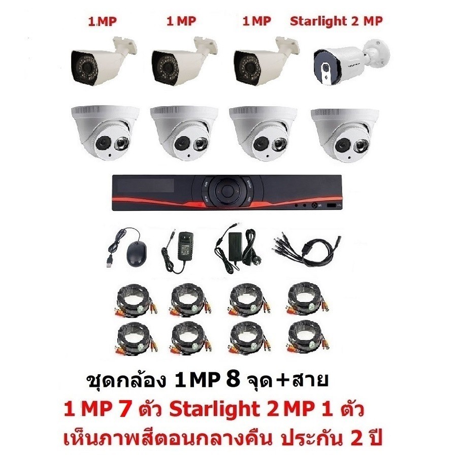 ชุดกล้องวงจรปิด Cctv Ahd 1 Mp 720p 8 จุด มีกล้อง 1 Mp โดม 4 ตัว กระบอก