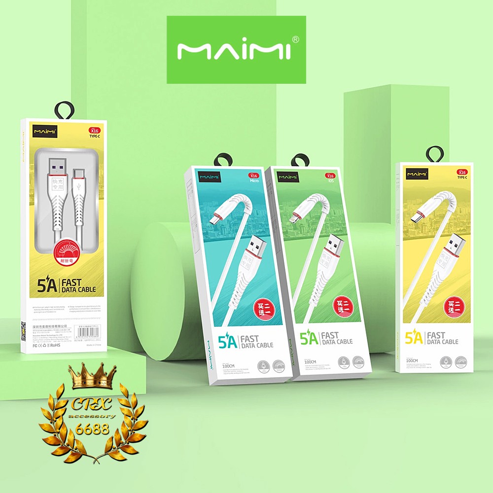 สายชาร์จโทรศัพท์ 5A ชาร์จได้เร็ว Maimi X16 Charging Data Cable สำหรับ MicroUsb/ios/Type-C ...