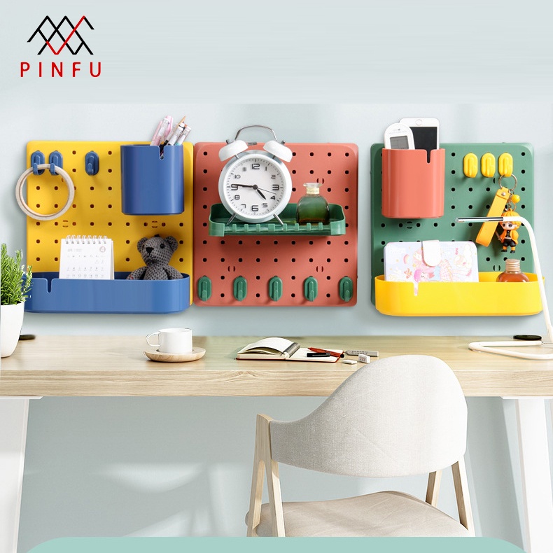PINFU_SHOP ชั้นวางของติดผนัง ใช้กาวสองหน้า ชั้นวางของติดผนัง pegboard ...