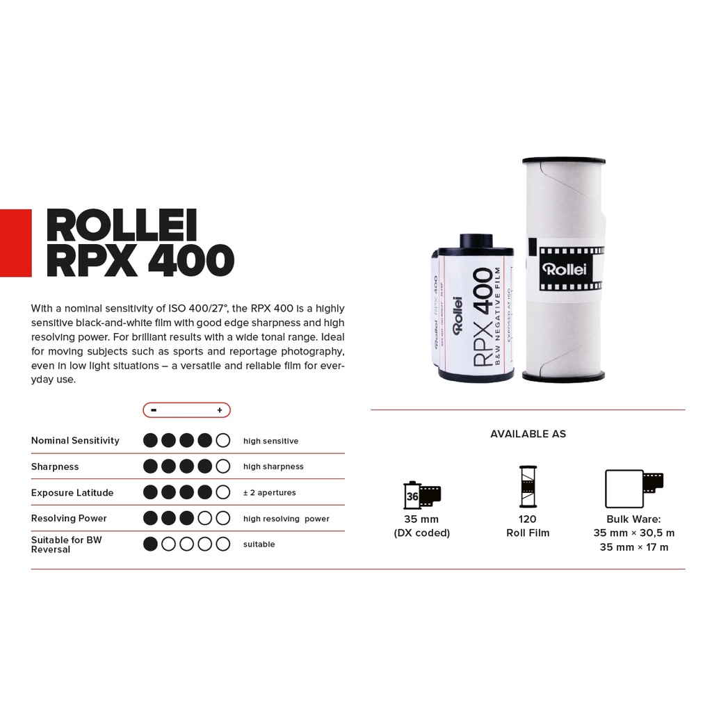 ฟิล์มขาวดำ Rollei RPX 400 35mm 36exp 135-36 ฟิล์มถ่ายรูป ฟิล์ม 135 ...