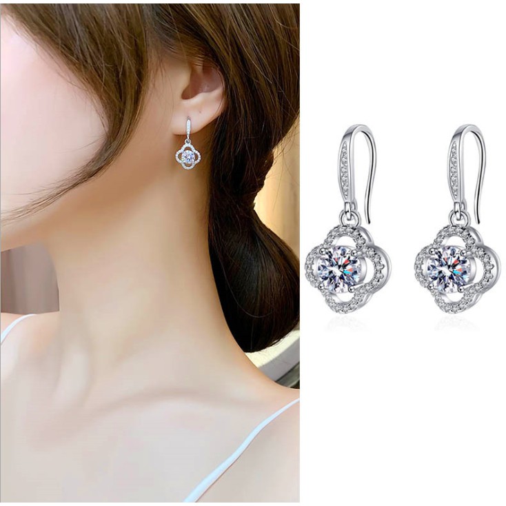 [ พร ้ อมใบรับรอง GRA ] 100 % s925 เงินโคลเวอร ์ สี ่ ใบยาวและสั ้ นต ่ างหูเพชรวันเกิด | Shopee ...