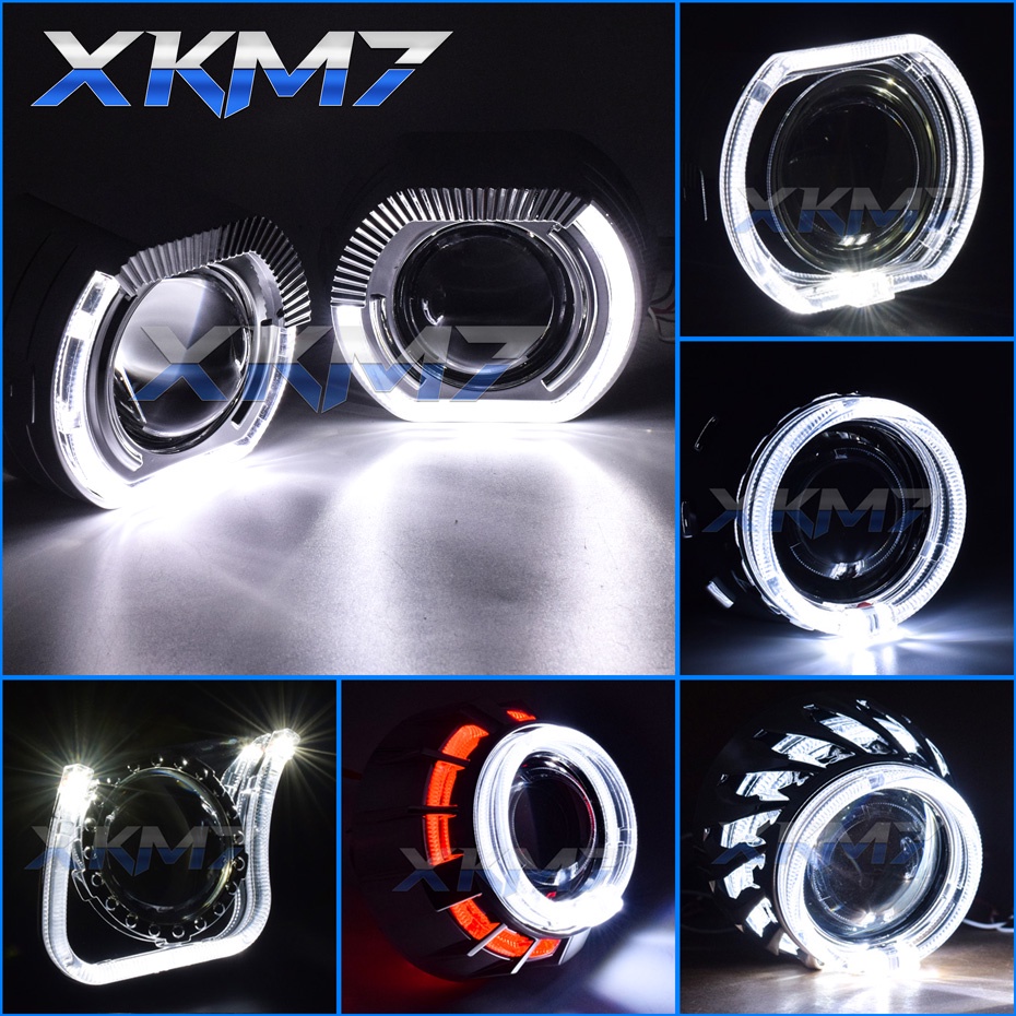 LED Angel Eyes Projector Shroud 2.5 inch H1 Lens Cover Bi-Xenon ...
