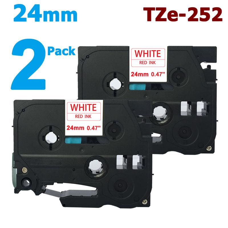 [สต็อกประเทศไทย]2 Pack 24mm Tze 252 Red On White Label Tape For Brother P Touch Tze252 Tze 252