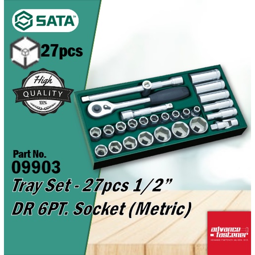 SATA Hand Tools 09903 ชุดถาด - 27 ชิ้น 1/2 DR 6PT. เบ้า ( เมตริก ...