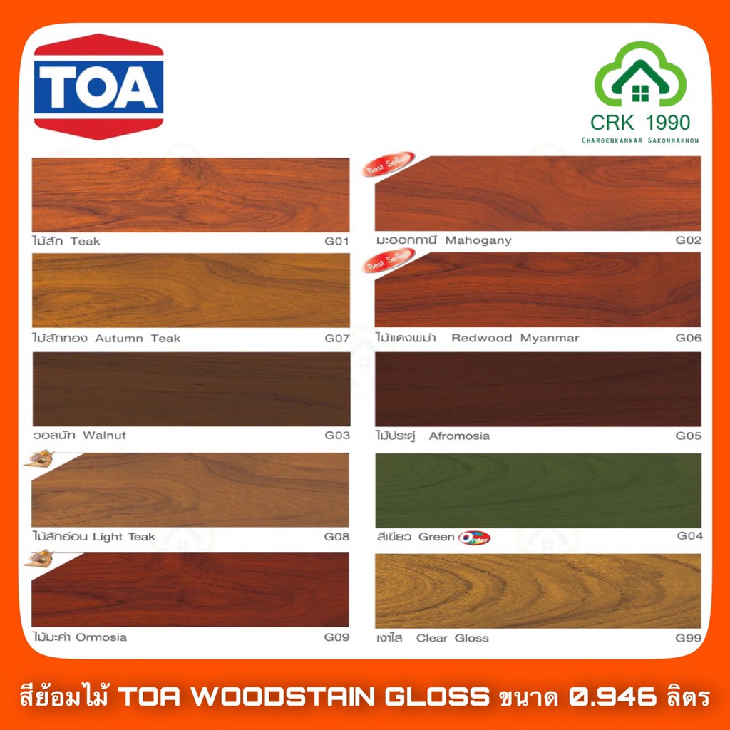 TOA WOODSTAIN ทีโอเอ วู้ดสเตน สีย้อมไม้ ชนิดเงา (ขนาด 1/4 แกลอน/ 0.946 ...