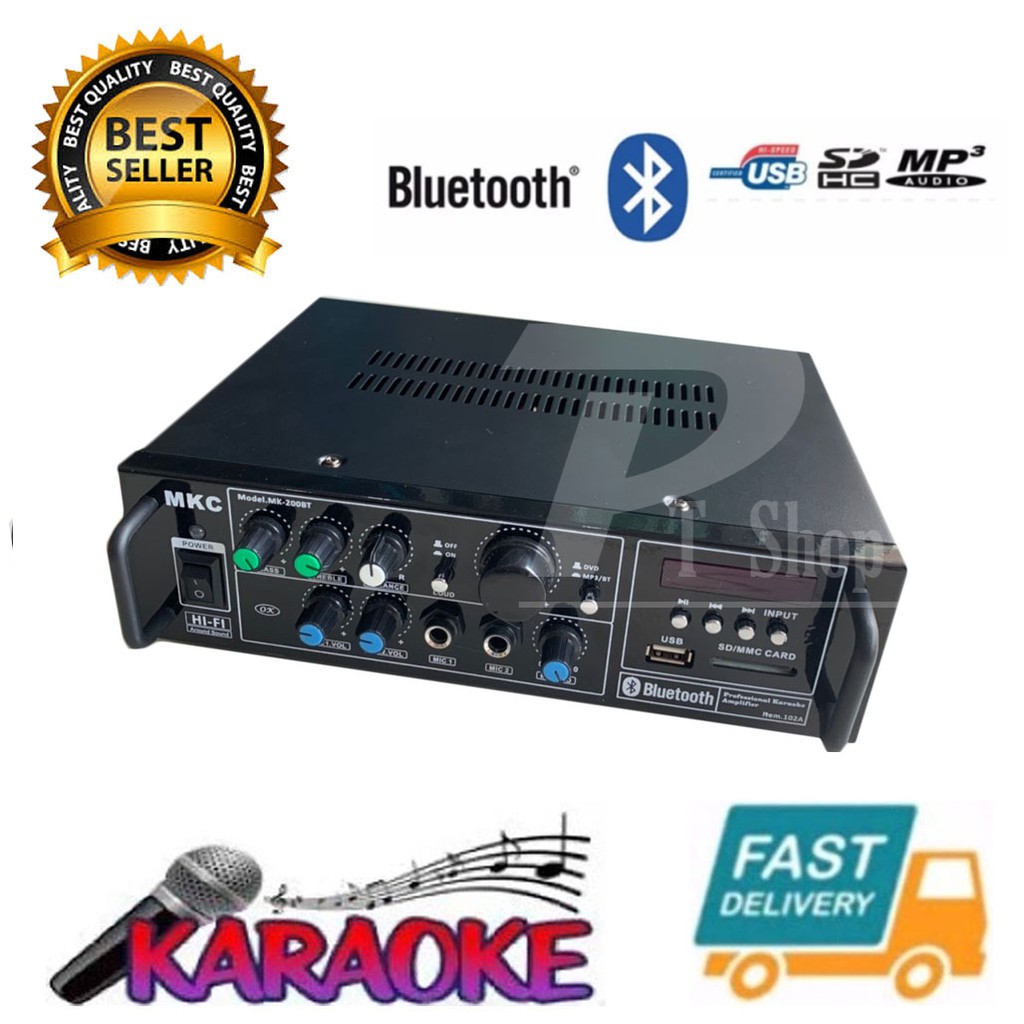 🚚 (พร้อมส่ง) MKC เครื่องขยายเสียง AC/DC รุ่น MK-200BT | Shopee Thailand