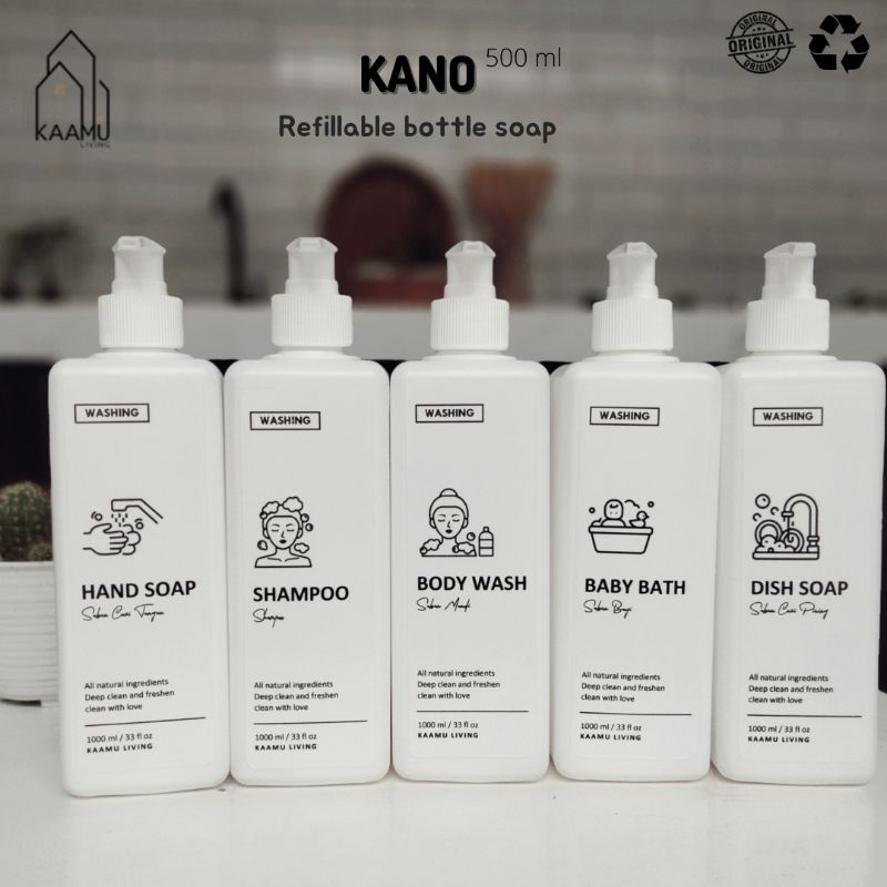 Putih [kaamuliving] ขวดเติมสบู่เหลวสีขาว Kano 500 ml ความงาม - เครื่องจ่ายสบู่รีฟิล ความงามสีขาว ...