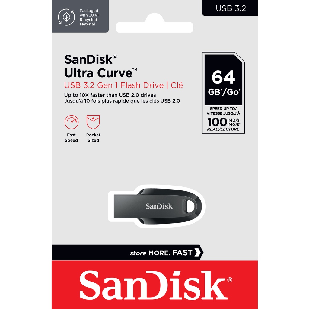 SanDisk Ultra Curve USB 3.2 Gen1 Flash Drive 32GB, 64GB, 128GB (SDCZ550 ...