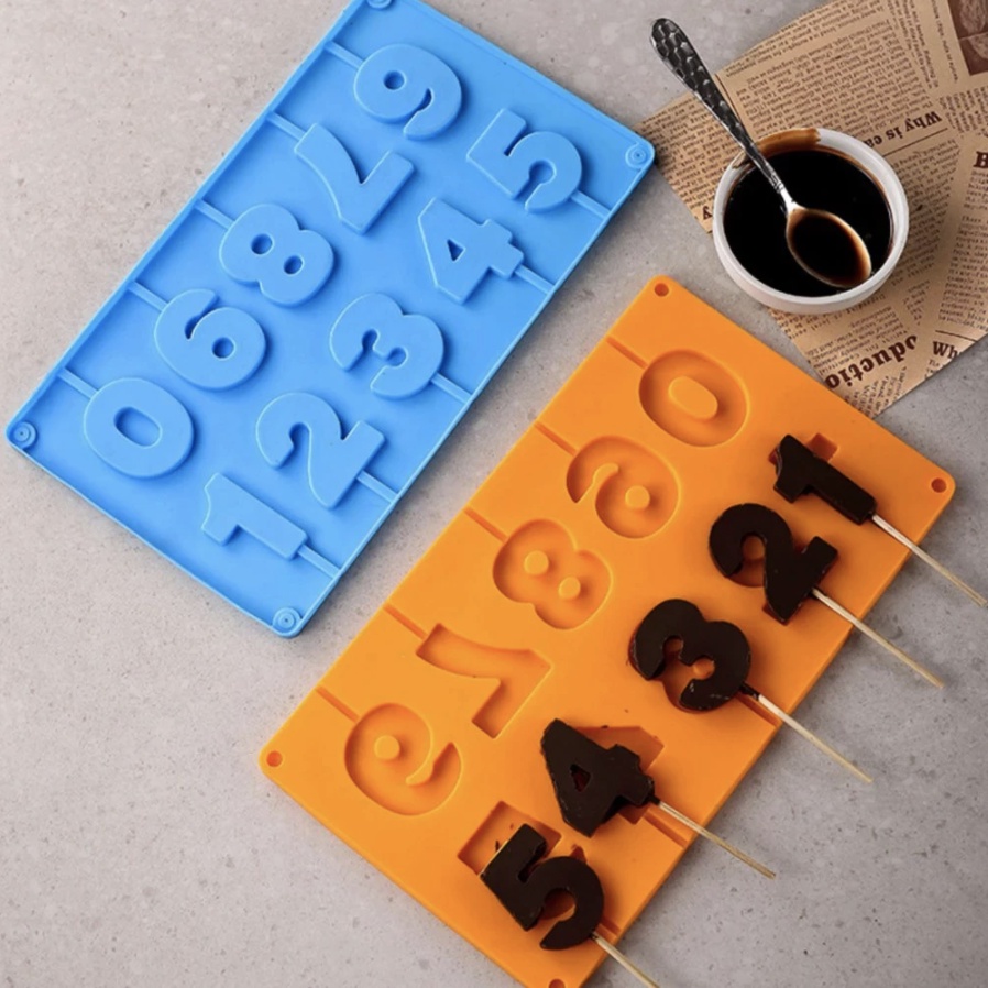 พิมพ์ช็อกโกแลต Number 0-9 พิมพ์ซิลิโคน Candy Maker DIY Lollipop ถาดเค้ก ...