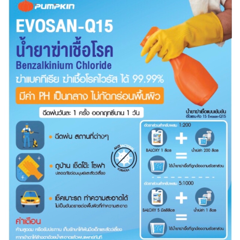 น้ำยาฆ่าเชื้อโควิด-19 Evosan Q15 Baloxy ขนาด 1ลิตร ผสมน้ำเปล่าได้ถึง ...