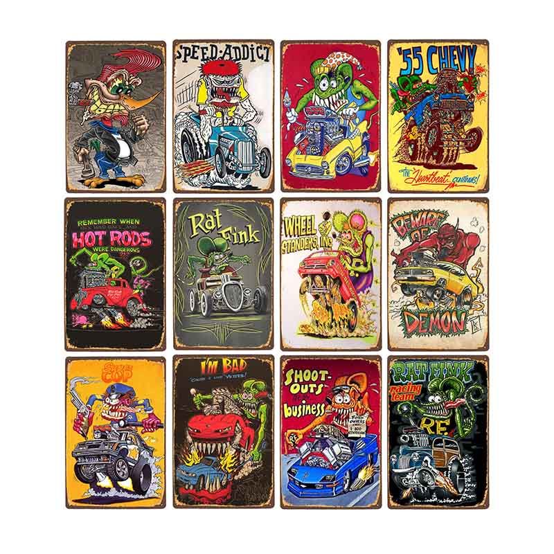 Vintage Rat Fink Metal Sign Car Adaptations Plaque Garage Wall Poster ...