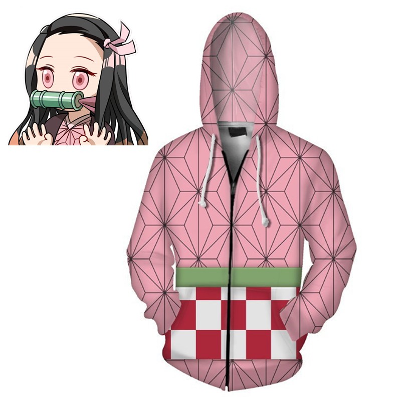 เสื้อแจ็กเก็ตกันหนาว มีฮู้ด พิมพ์ลาย Demon Slayer Zip Up 3 มิติ สําหรับ ...