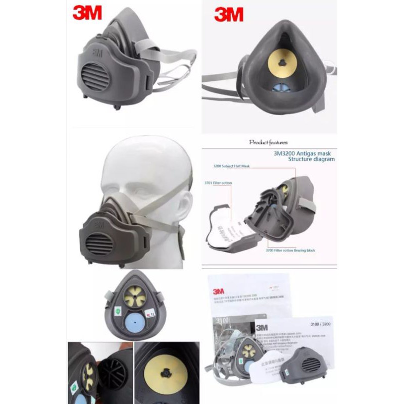 ชุดหน้ากากพ่นสีแก๊สเคมี ป้องกันควัน ป้องกันฝุ่น ระบายอากาศ 3M 3200 ...