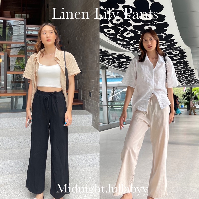 กางเกงขายาวผ้าลินิน linen lily pants | Shopee Thailand