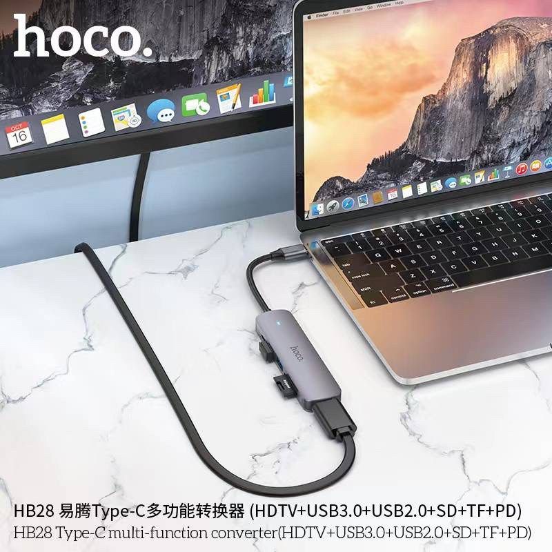 Hoco HB28 Hdmi Type-C all in one (HDTV+USB3.0+USB2.0+SD+TF+PD)อุปกรณ์ ...
