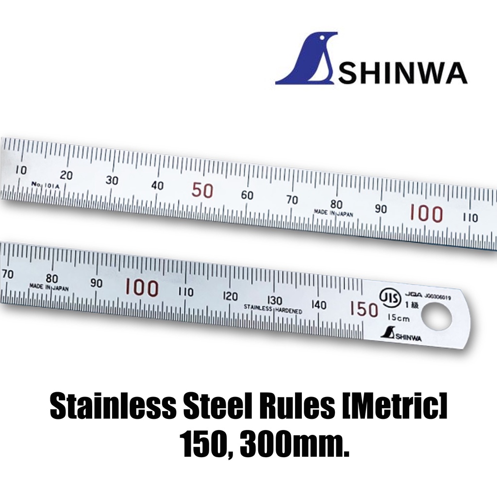 SHINWA ไม้บรรทัดสแตนเลส 150 (H-101A), 300มม.(H-101C)/Stainless Steel ...