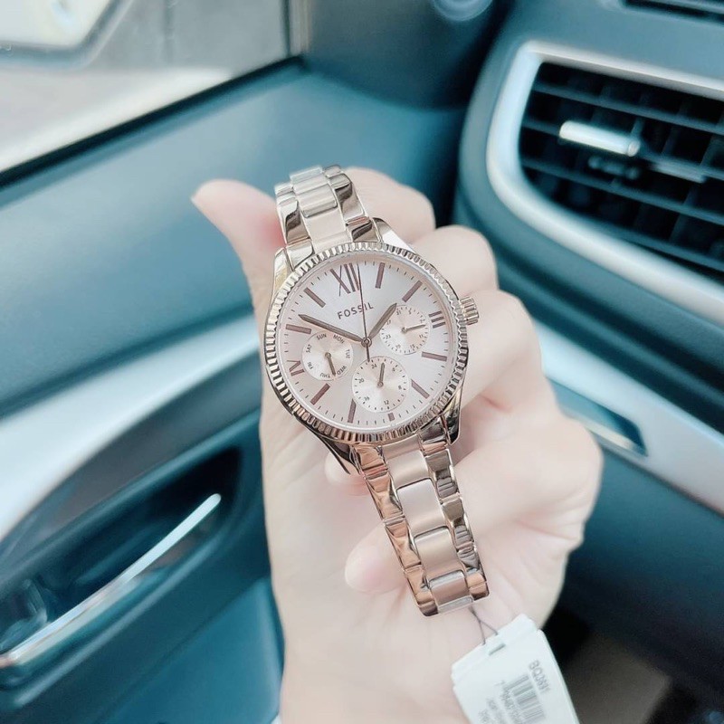 (ผ่อน0%) นาฬิกา สแตนเลสสีโรสโกลด์ Fossil Rye Multifunction Stainless ...