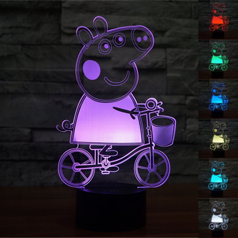 Peppa Pig Night Light 7 สีของขวัญไล่ระดับสีสําหรับเด็ก USB LED โคมไฟ ...