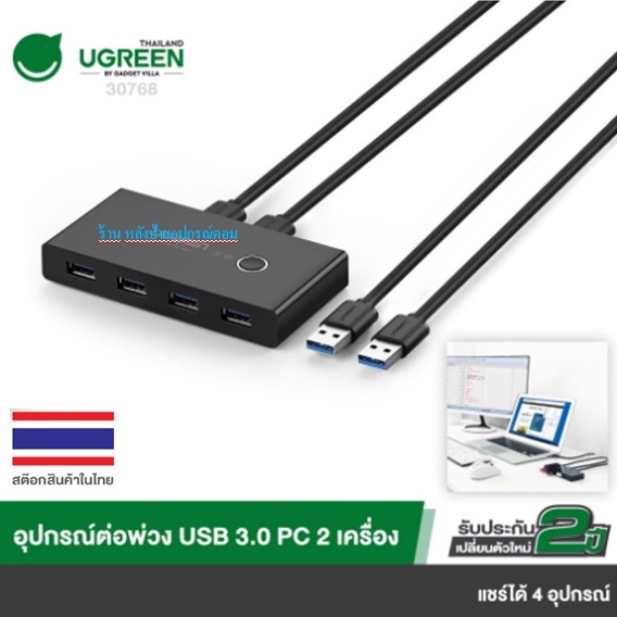UGREEN USB 3.0 Switch Selector 4-Port 2 Computers Peripheral Switcher Adapter Hub รุ่น 30768 ...