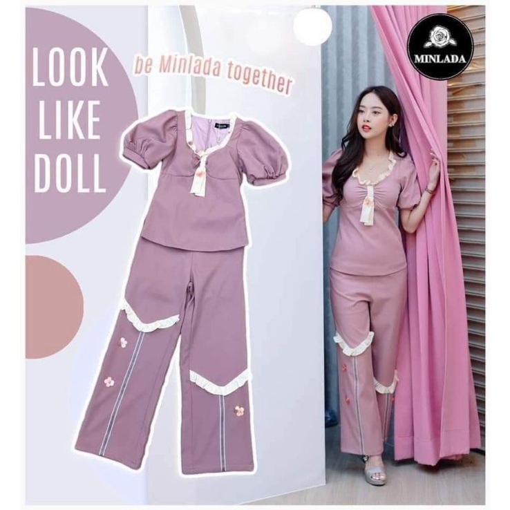ชุดเซ็ทขายาวแขนตุ๊กตา น่ารักหวานแหวว งานป้ายMINLADA | Shopee Thailand