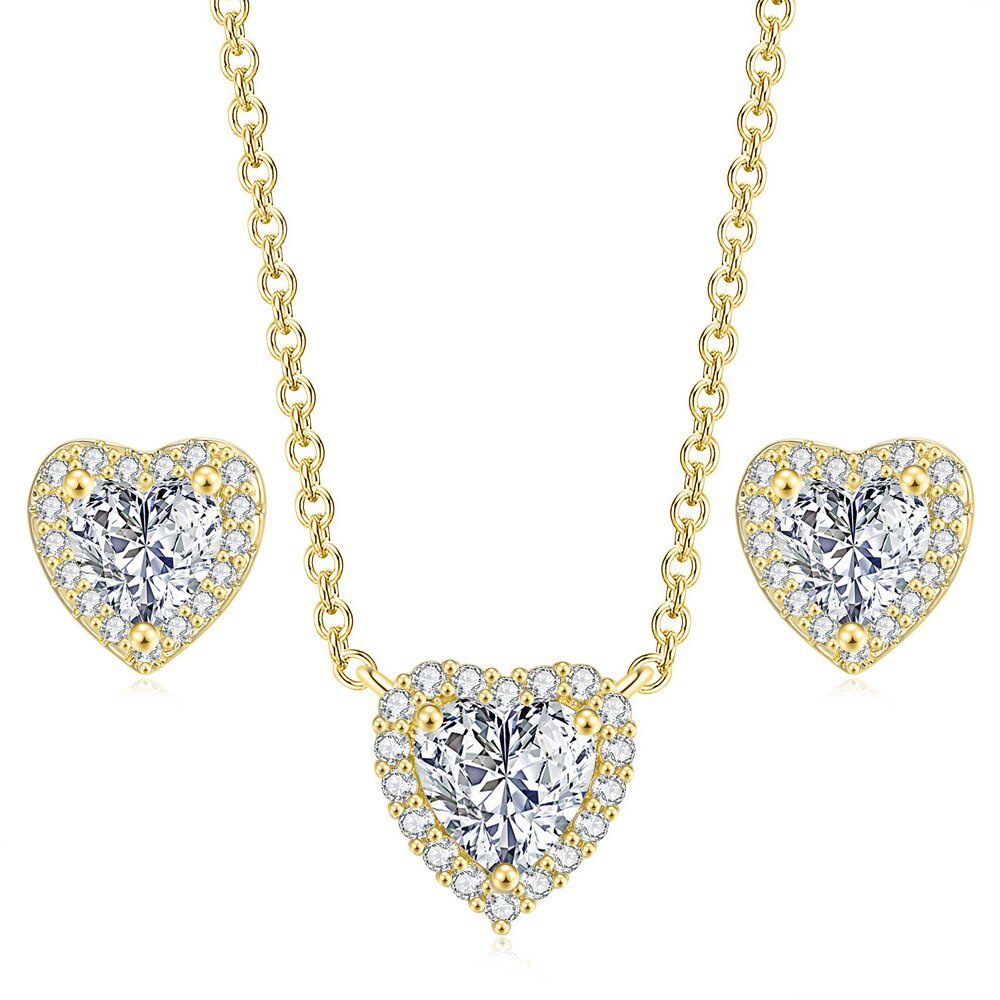 Zhouyang(โจวหยาง)Zhouyang ชุดเครื่องประดับหัวใจสำหรับผู้หญิงคริสตัลสร้อยคอต่างหูสไตล์เกาหลีทอง ...