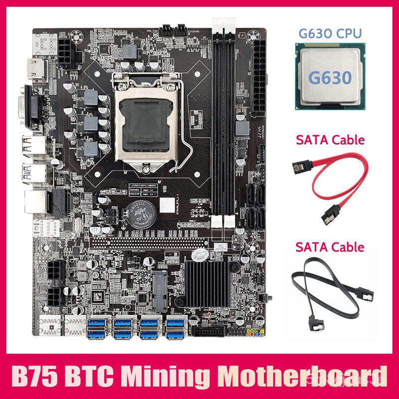 B75 ETH Mining Motherboard 8XPCIE USB Adapter+G630 CPU+2XSATA Cable ...