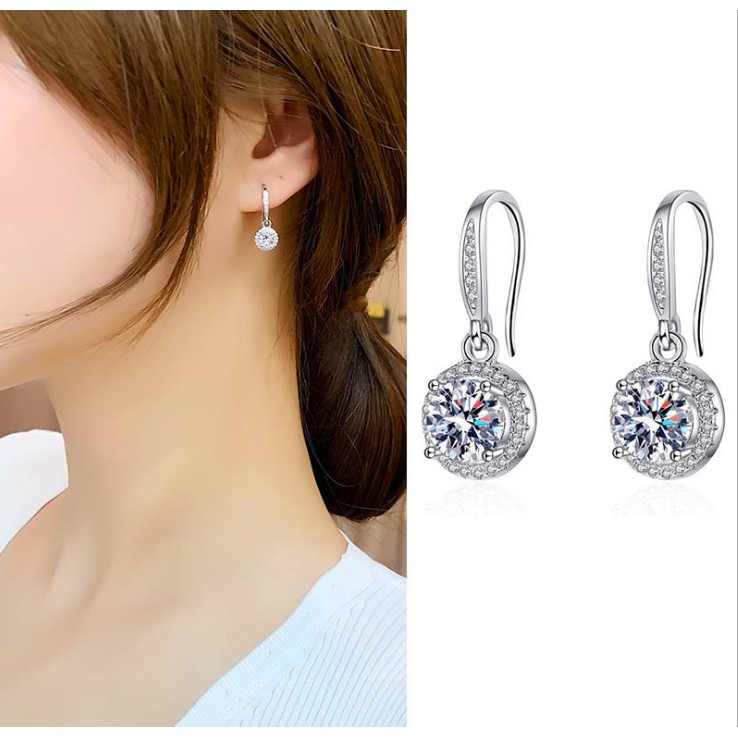 [พร้อมใบรับรอง Gra] 100% s925 แพ็คเกจกลมเงินต่างหูสี่กรงเล็บต่างหูเพชรวันเกิด | Shopee Thailand