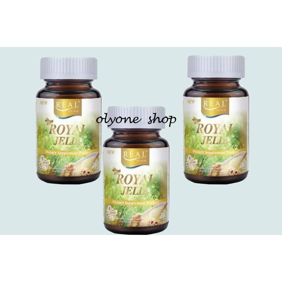 Real Elixir นมผึ้ง Royal-Jelly ต่อต้านอนุมูลอิสระ+ชะลอวัย+ลดความเครียด จำนวน3ขวด ขนาด30แคปซูล ...