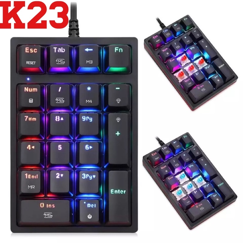 Motospeed K23 OSU Mechanical ตัวเลข Mini Numpad แป้นพิมพ์ LED Backlight ขยายรูปแบบสีฟ้า/สีแดง ...