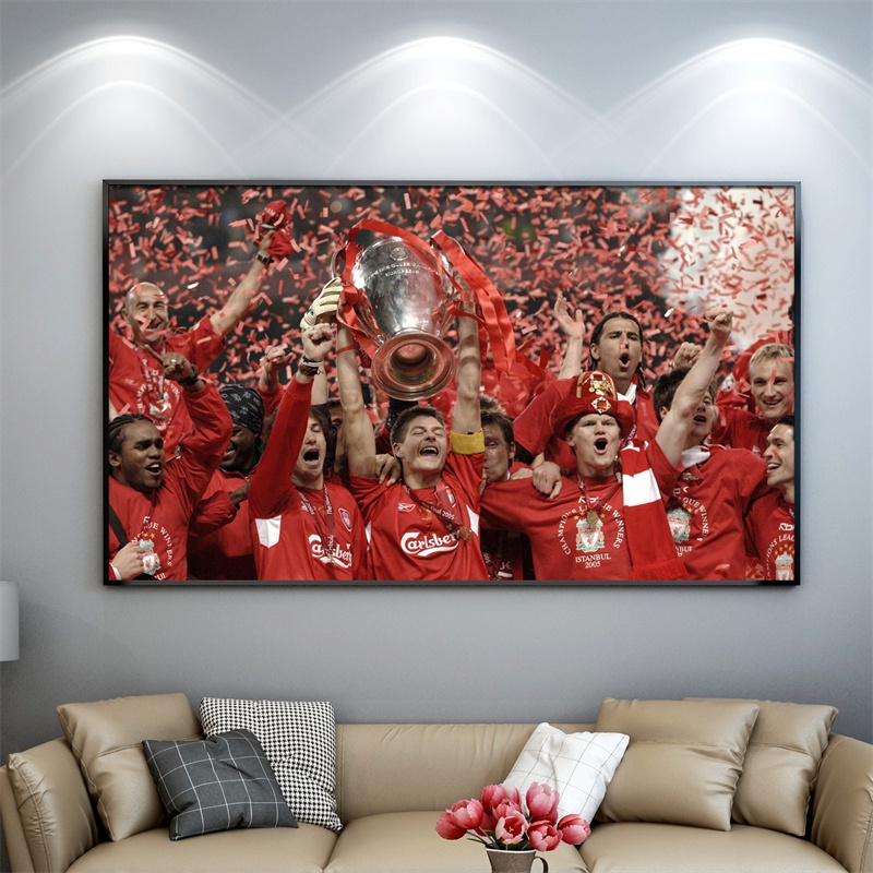 โปสเตอร์ติดผนัง พิมพ์ลายโลโก้ฟุตบอล Liverpool Van Dijk Salah Mural ...