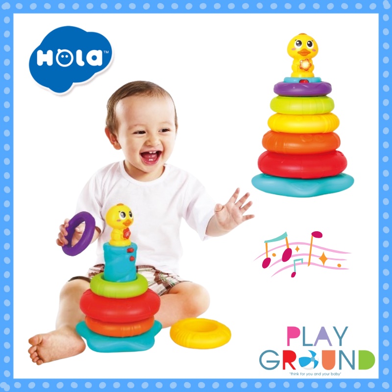 Huile Toy (Hola) แบรนด์แท้ ห่วงเป็ดเรียงซ้อนเสริมพัฒนการ Stack Rainbow Duck with MusicandLight ...
