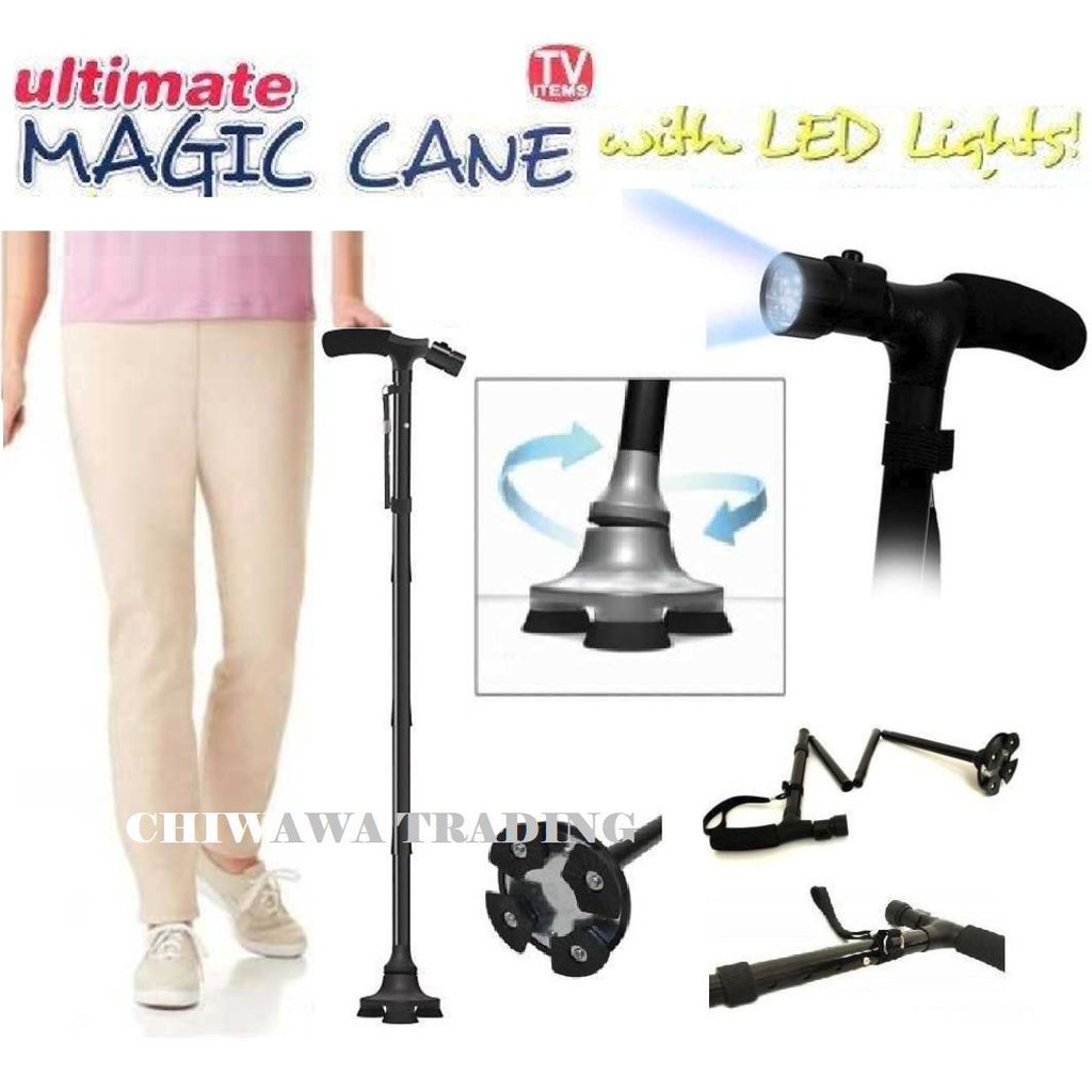 Magic Cane (As Seen on TV) ไม้เท้าพับได้ มีไฟ LED ปรับสูงต่ำได้ 5 ระดับ ...